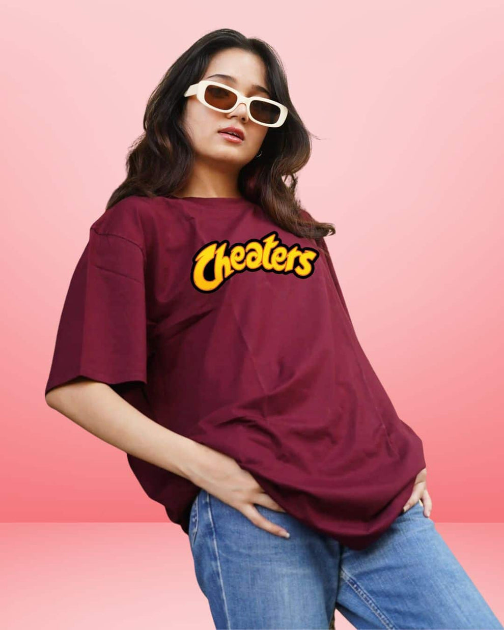 Cheaters Maroon Women's Oversized Tshirt – TBS-THEBARGAINSTREET